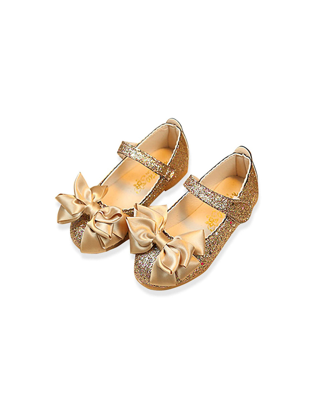 Buy Hopscotch Girls Gold Toned Glittery Shoes With Satin Bow - Casual ...