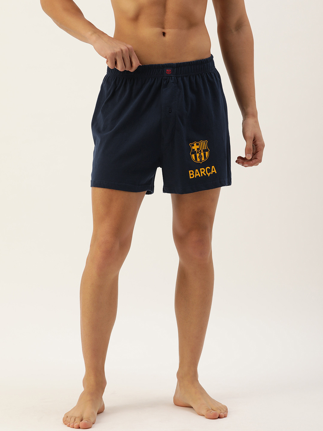 Buy FC Barcelona Men Navy Blue FC Barcelona Classic Crest Boxers Shorts ...