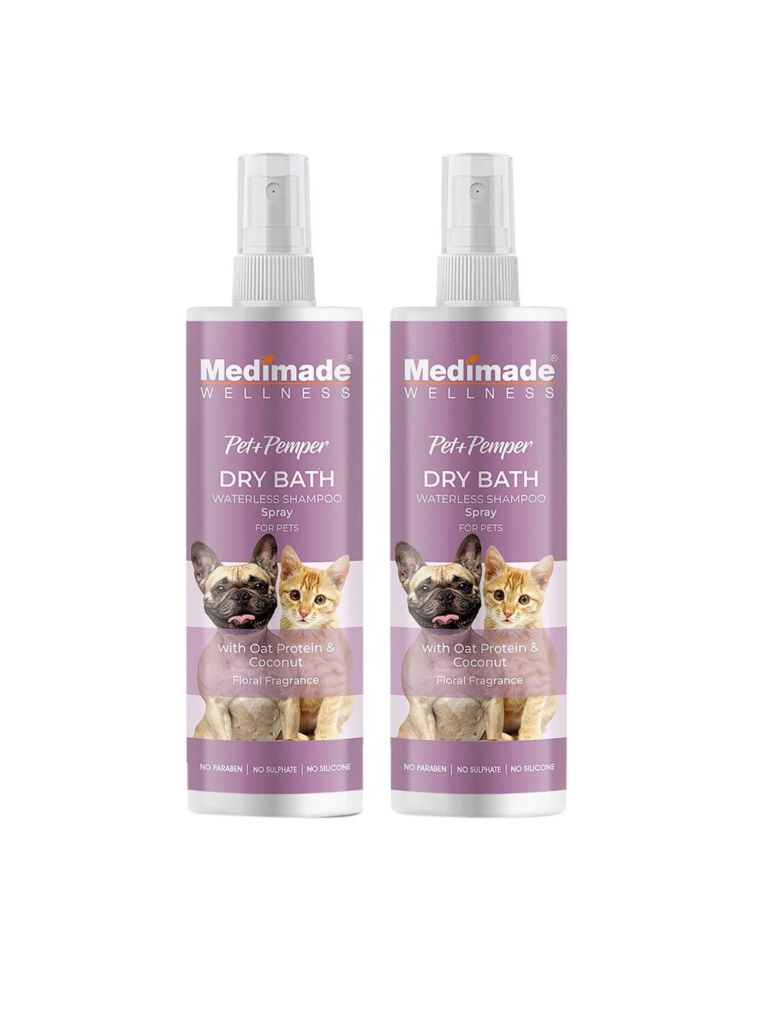 Buy Medimade Set Of 2 Dry Bath Pet Shampoo Sprays With Oat Protein ...