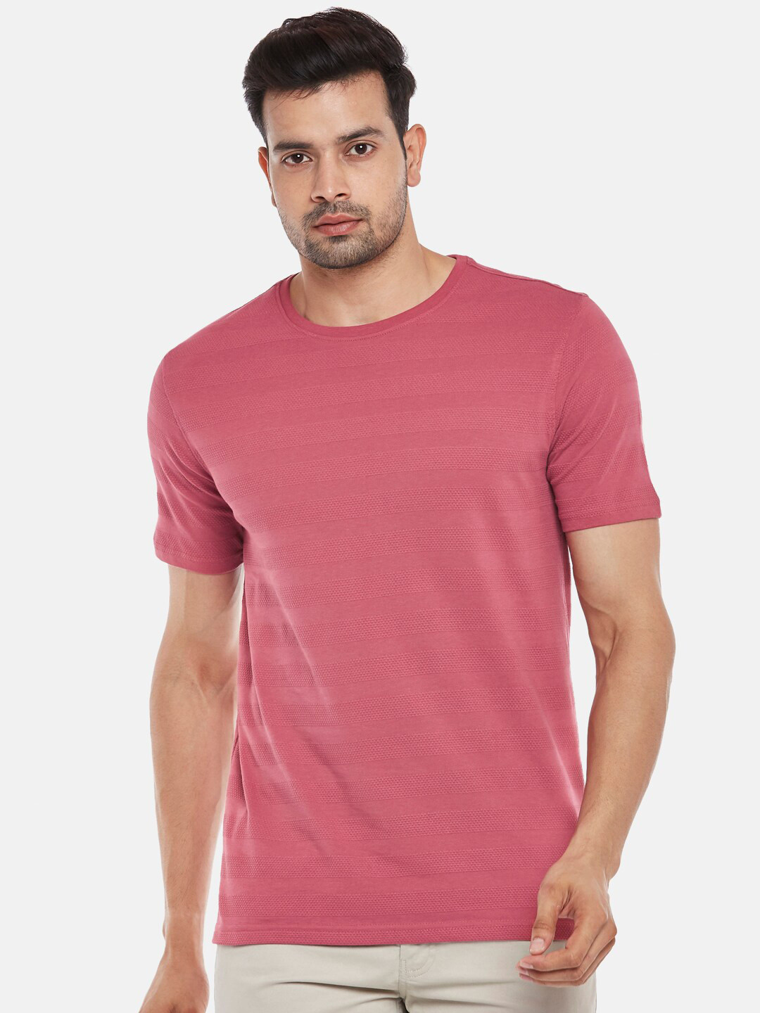 Buy BYFORD By Pantaloons Men Pink Slim Fit Outdoor T Shirt - Tshirts ...