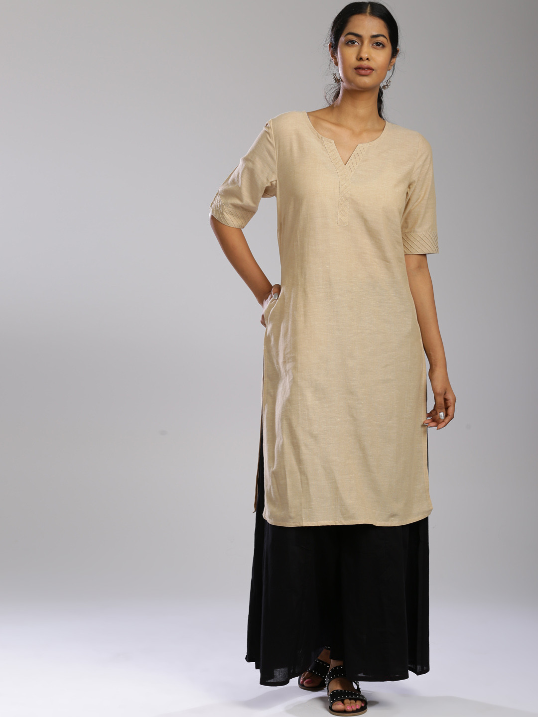 Buy Fabindia Women Beige Solid A Line Kurta - Kurtas for Women 1827610 ...