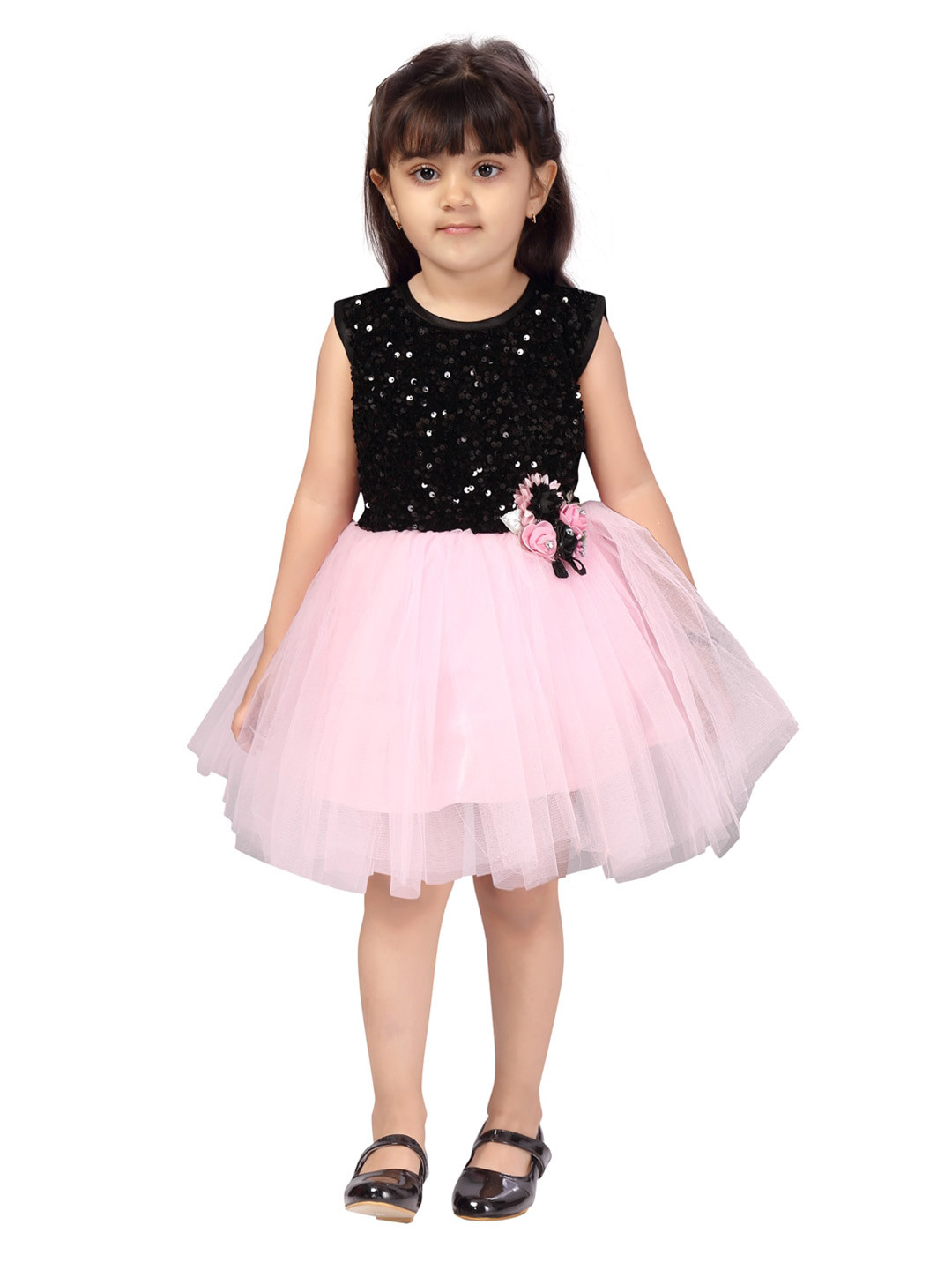 Buy Aarika Girls Pink & Black Embellished Net Dress - Dresses for Girls ...