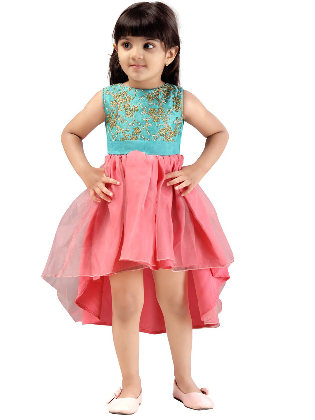 Buy Aarika Green & Pink Floral Embroidered Ethnic Dress - Dresses for ...