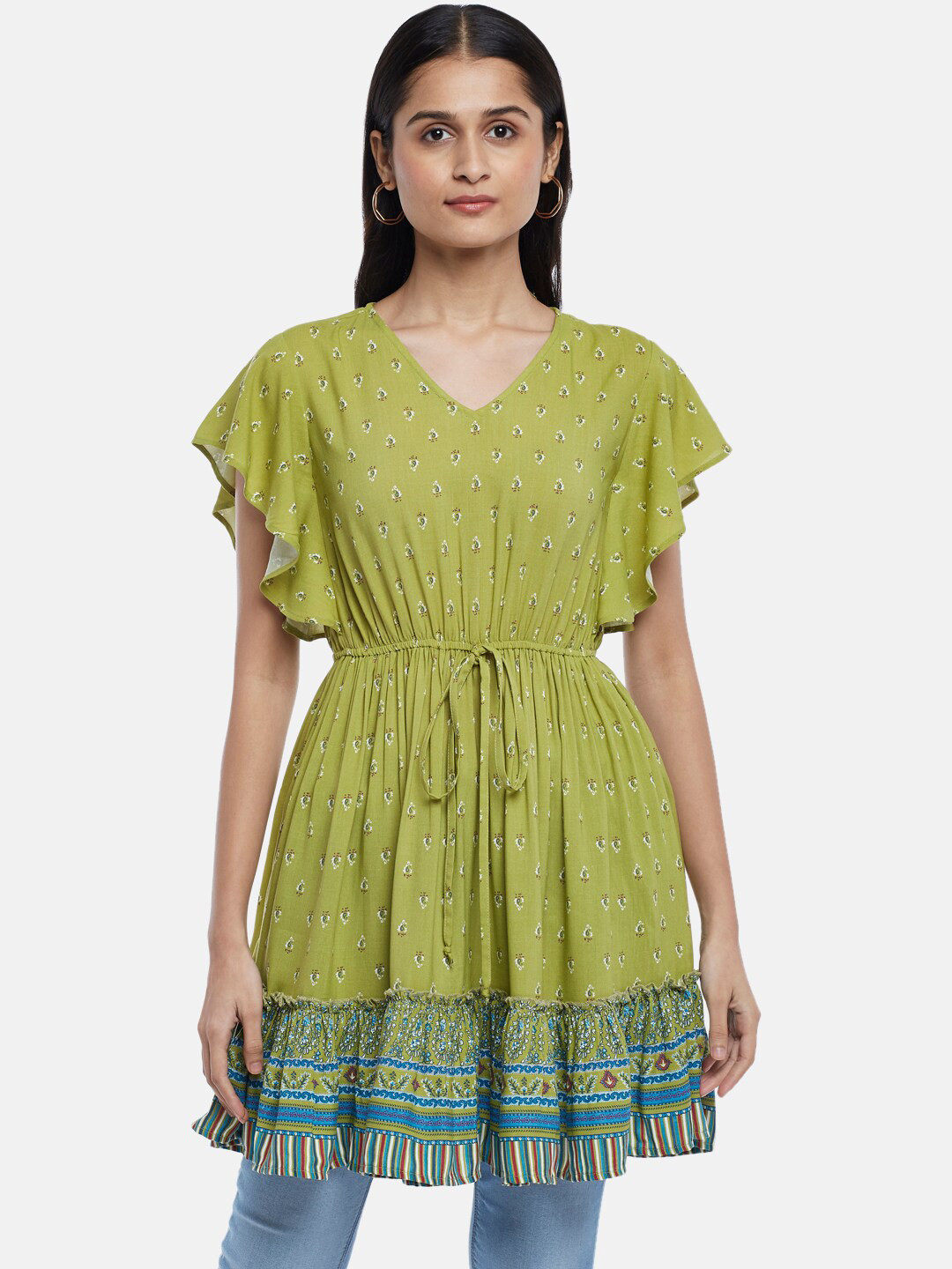 Buy People Lime Green & Blue Viscose Rayon Printed Tunic - Tunics for ...