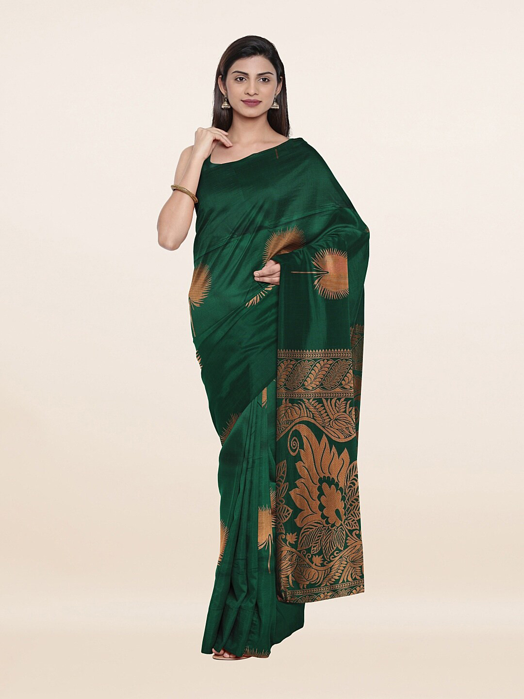 Buy Pothys Women Green Woven Design Silk Saree - Sarees for Women ...