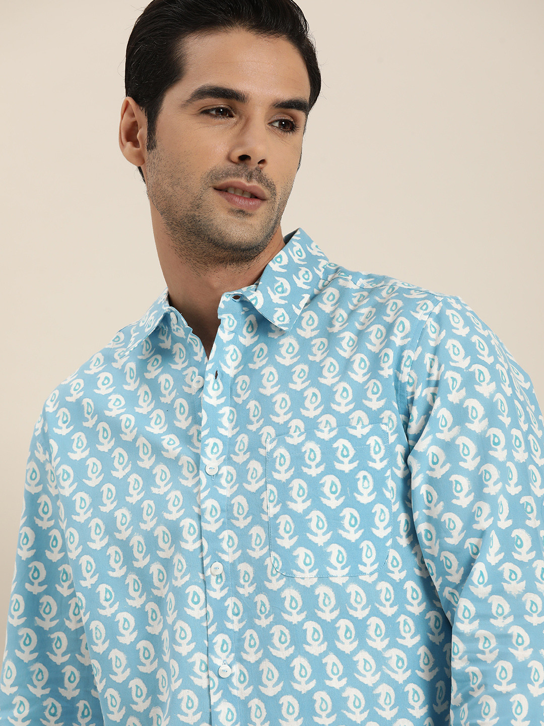 Buy Taavi Men Blue Handblock Ethnic Motifs Block Printed Pure Cotton ...