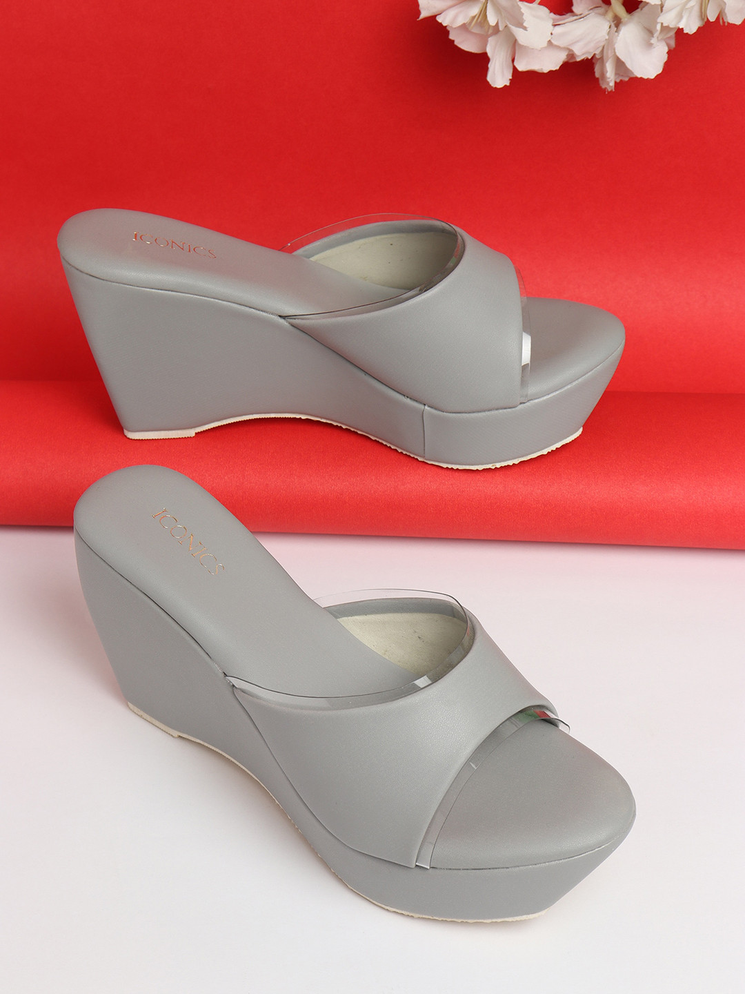 Buy ICONICS Grey Colourblocked Wedge Mules - Heels for Women 18283070 ...