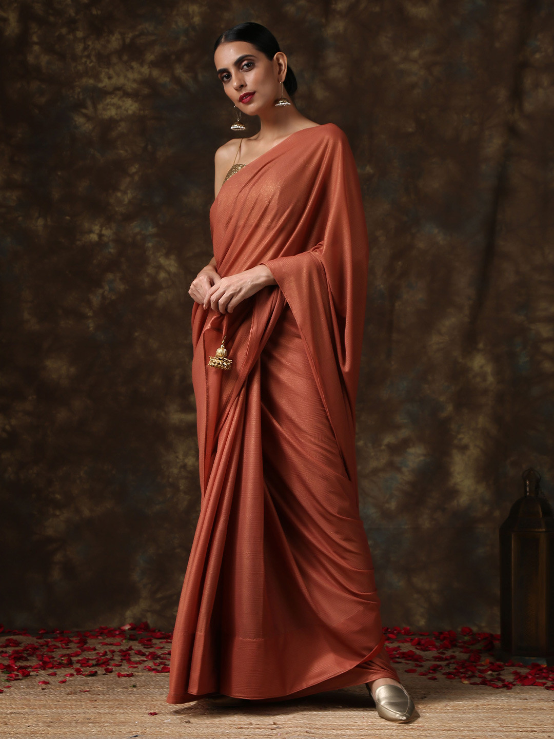Buy Swtantra Copper Coloured Pure Chiffon Saree - Sarees for Women ...