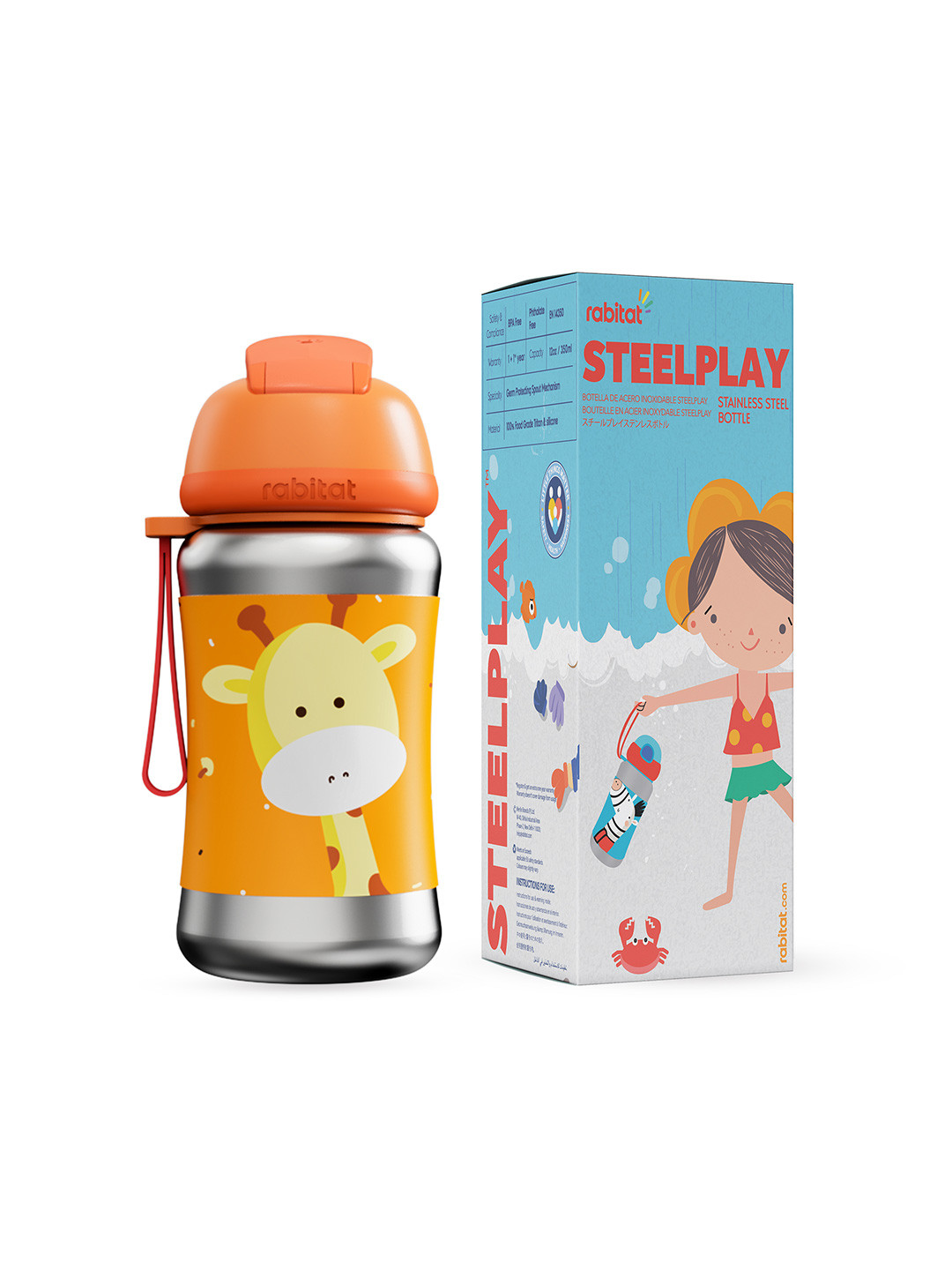 Buy Rabitat Kids Orange Printed Steel Play Stainless Steel Sipper Water ...