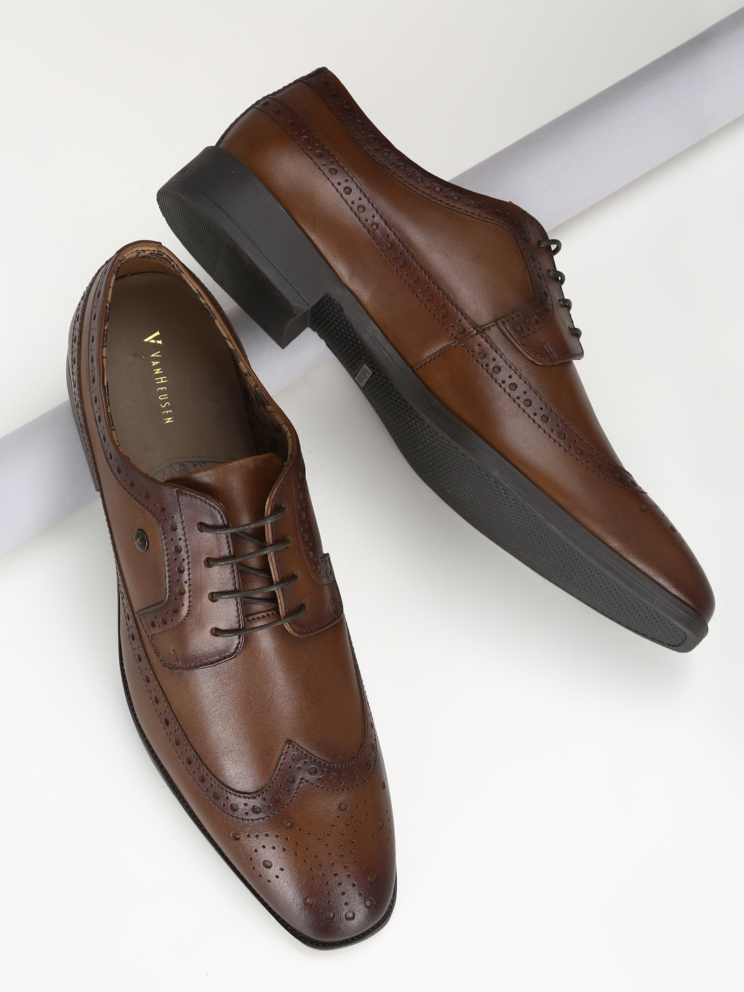 Buy Van Heusen Men Brown Solid Leather Formal Brogues - Formal Shoes ...