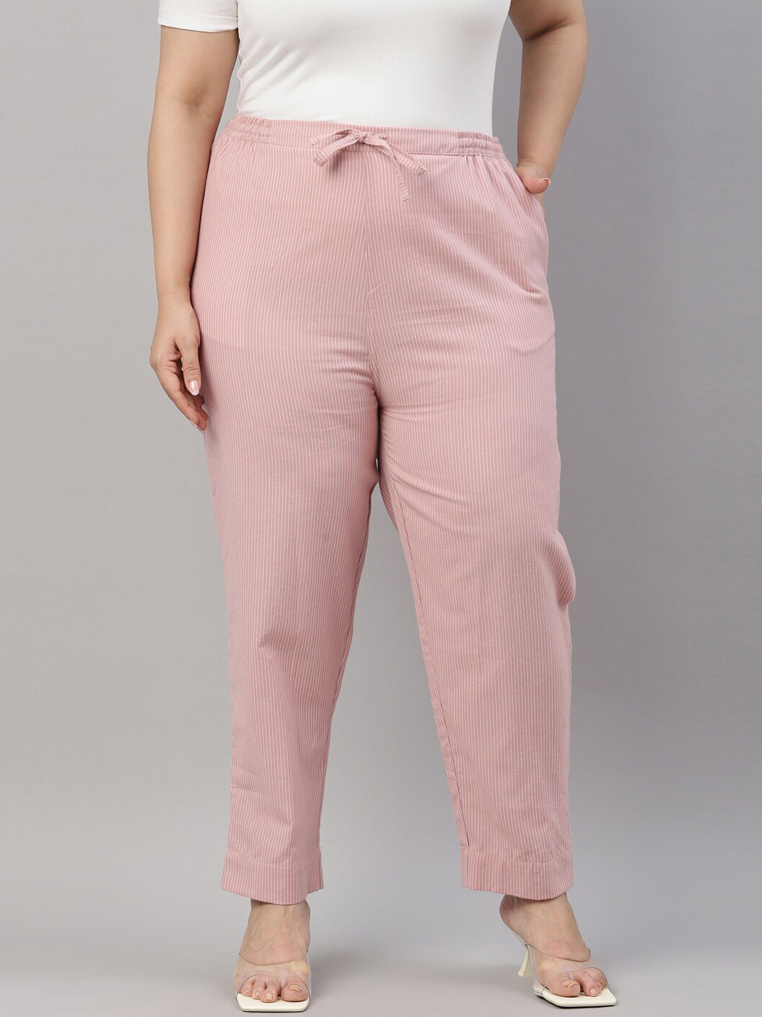 Buy Go Colors Women Pink Printed Tapered Fit Trousers - Trousers for ...