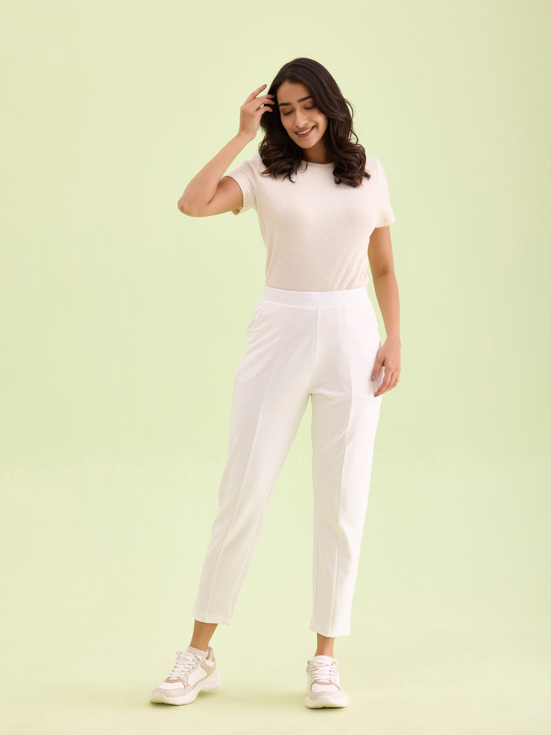 Buy Go Colors Women White Slim Fit Trousers - Trousers for Women ...
