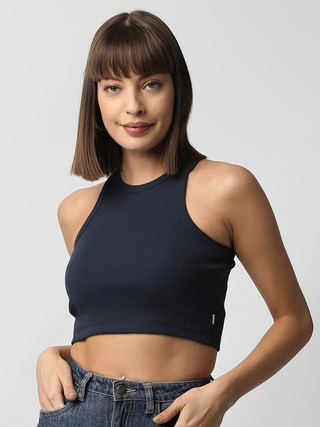 Buy Disrupt Navy Blue Ribbed Crop Top - Tops for Women 18290304 | Myntra