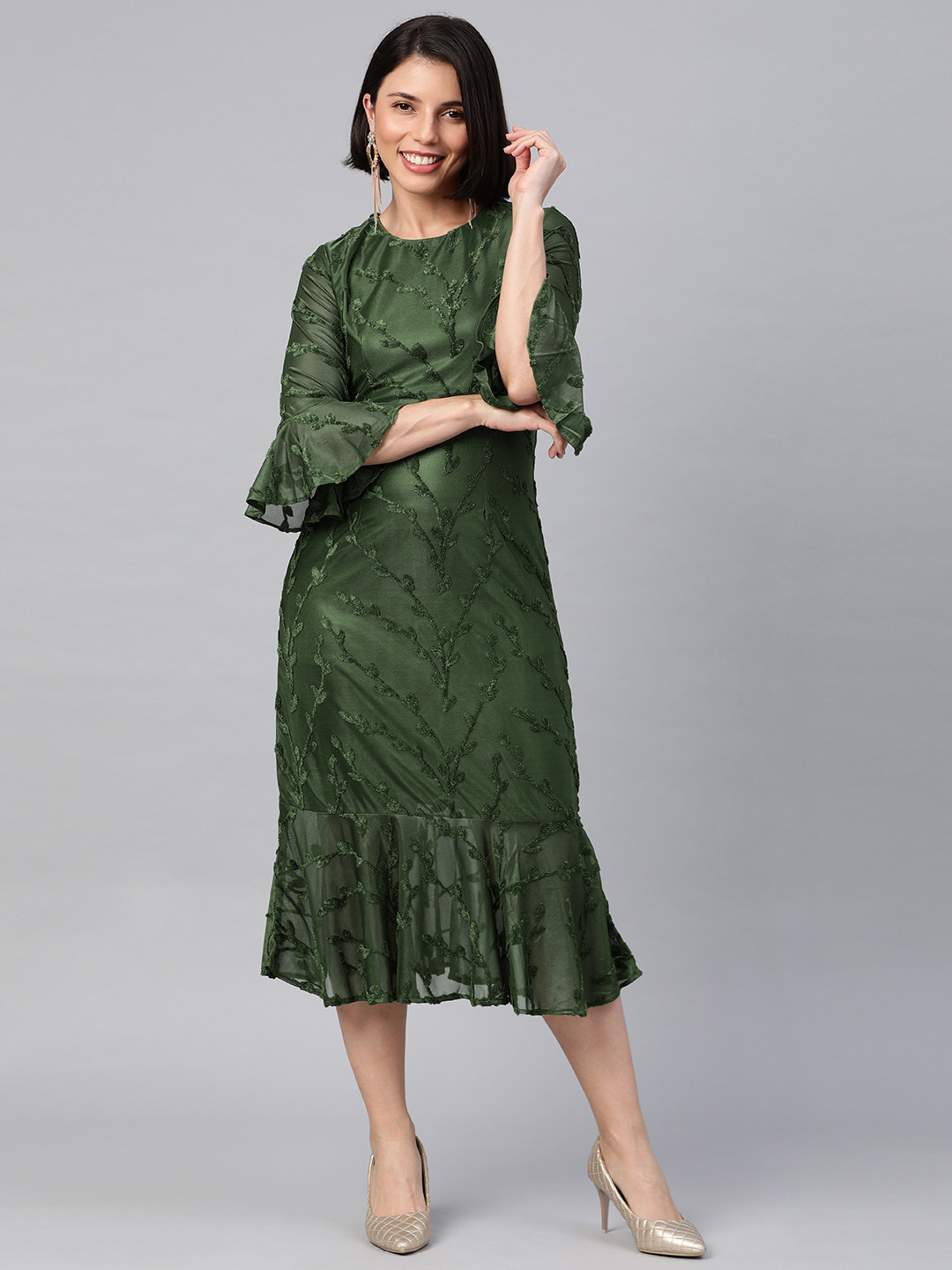 Buy Emmyrobe Olive Green Sheath Midi Dress - Dresses for Women 18290668 ...