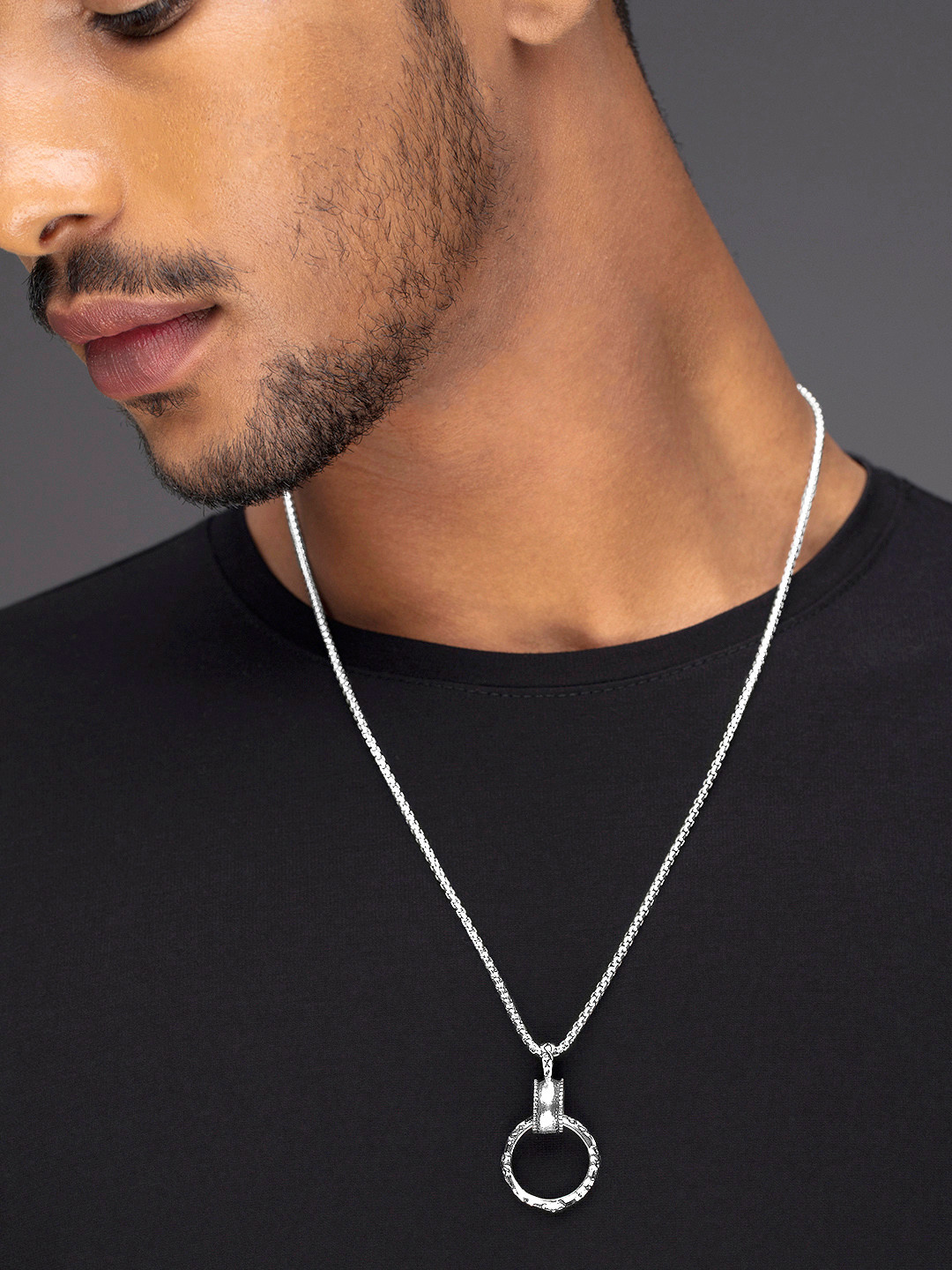 Buy Roadster Men Silver Plated Circular Pendant Chain - Necklace And ...