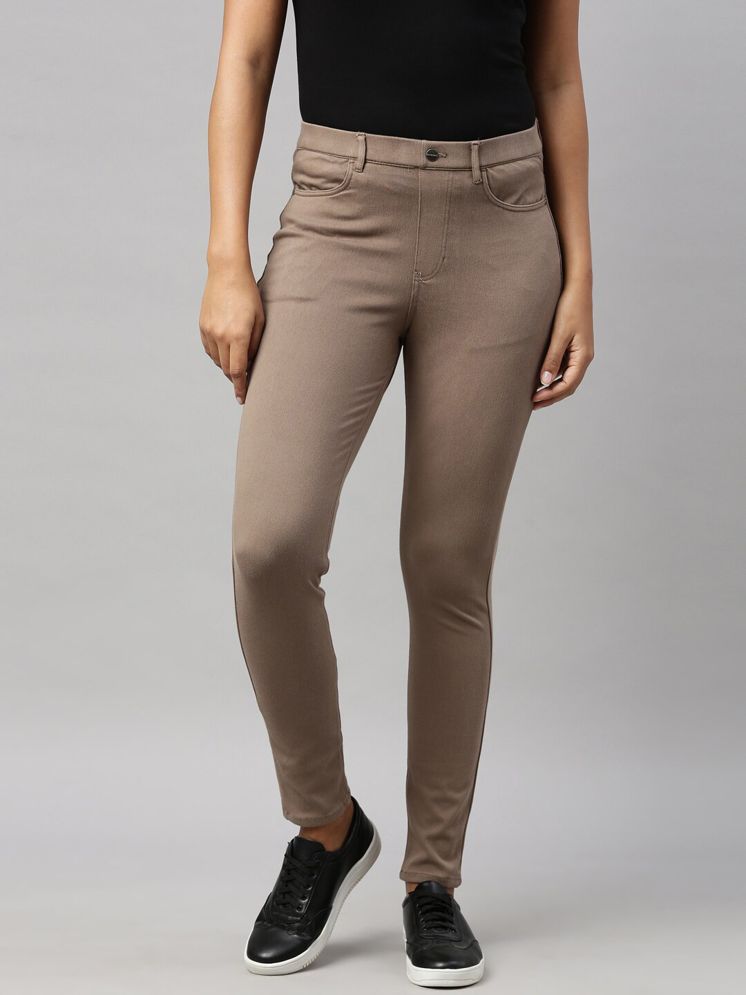 Buy Go Colors Women Brown Solid Slim Fit Denim Jeggings - Jeggings for ...