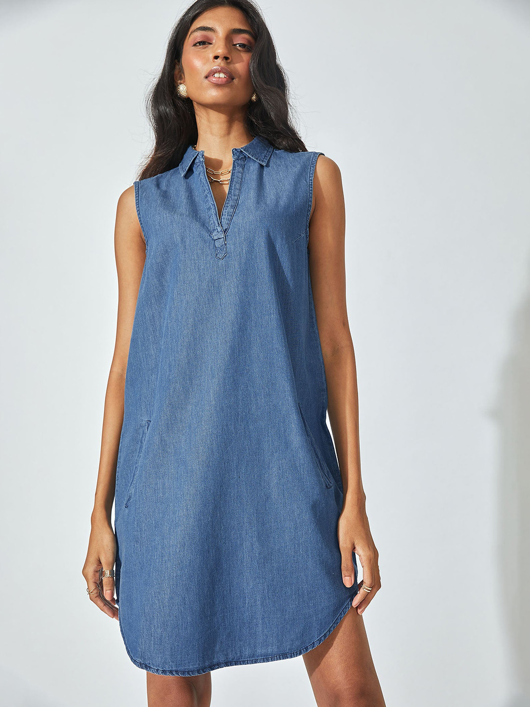 Buy The Label Life Blue Denim Sleeveless Dress - Dresses for Women ...