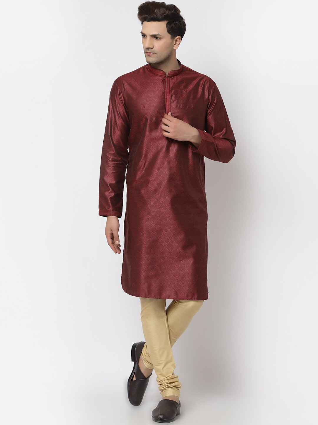 Buy Chitwan Mohan Men Maroon Angrakha Kurta With Pyjamas - Kurta Sets ...