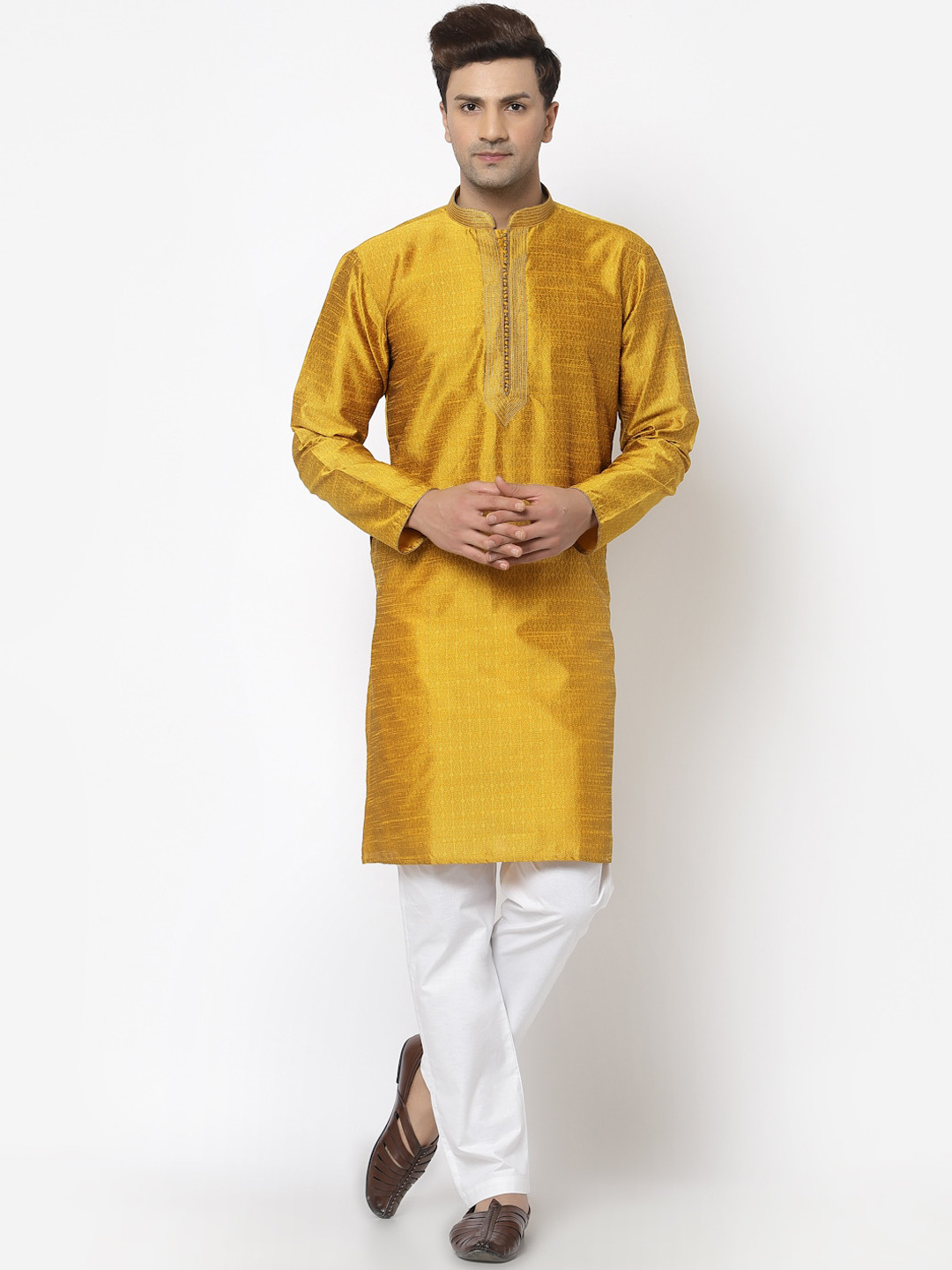 Buy Chitwan Mohan Men Mustard Yellow Kurta With Pyjamas - Kurta Sets ...