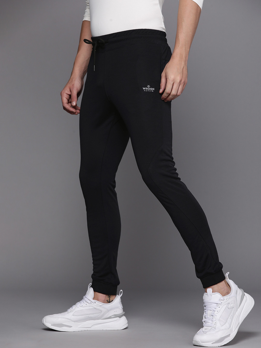 Buy WROGN ACTIVE Men Black Solid Mid Rise Casual Joggers - Track Pants ...