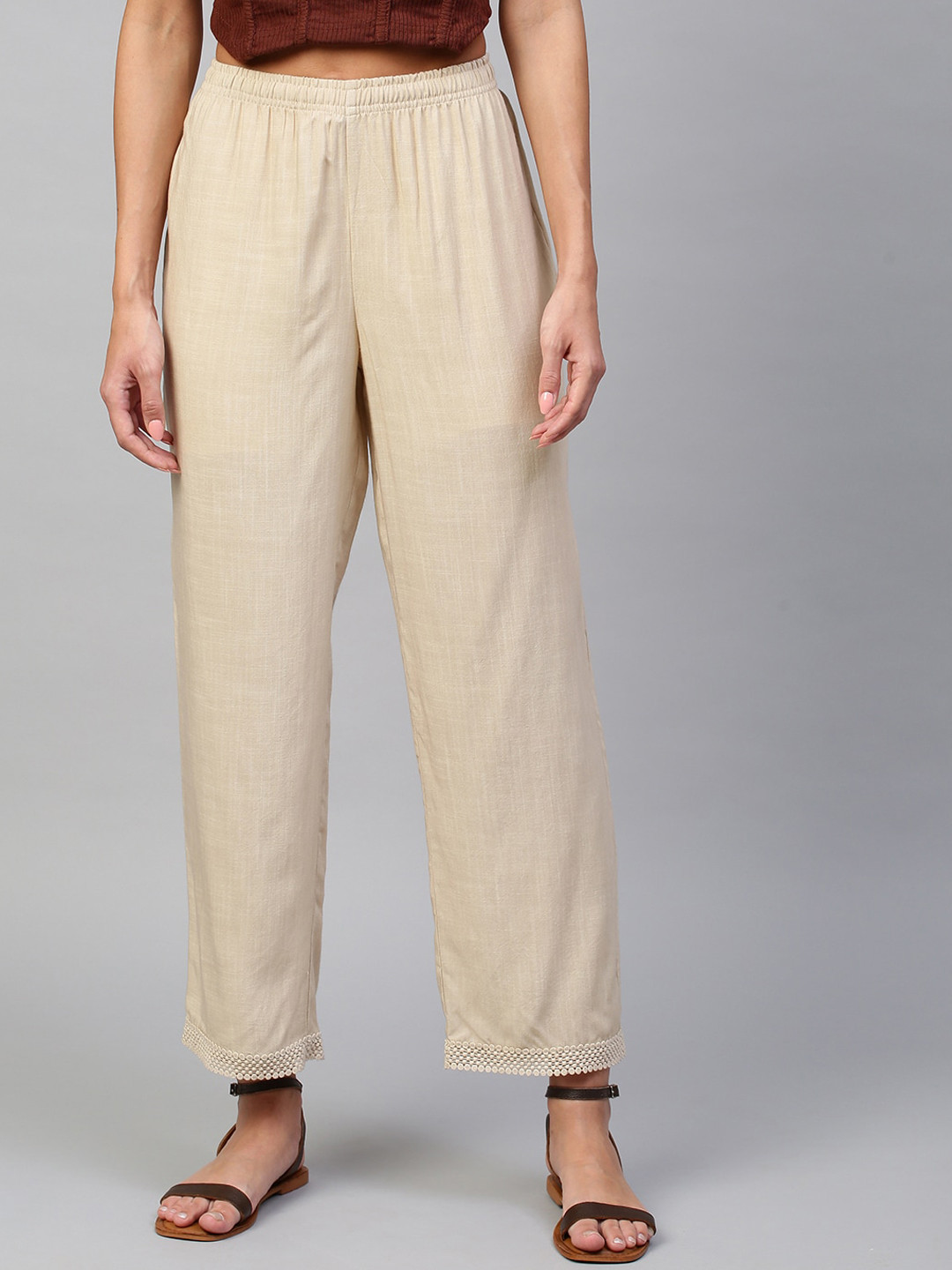 Buy Chemistry Women Cream Coloured Trousers - Trousers for Women ...