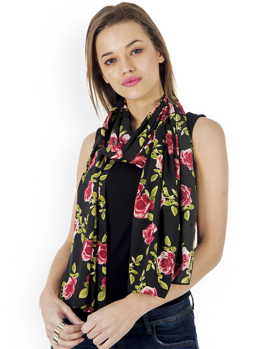 Buy CoolThreads Black Floral Print Stole - Stoles for Women 1829887 ...