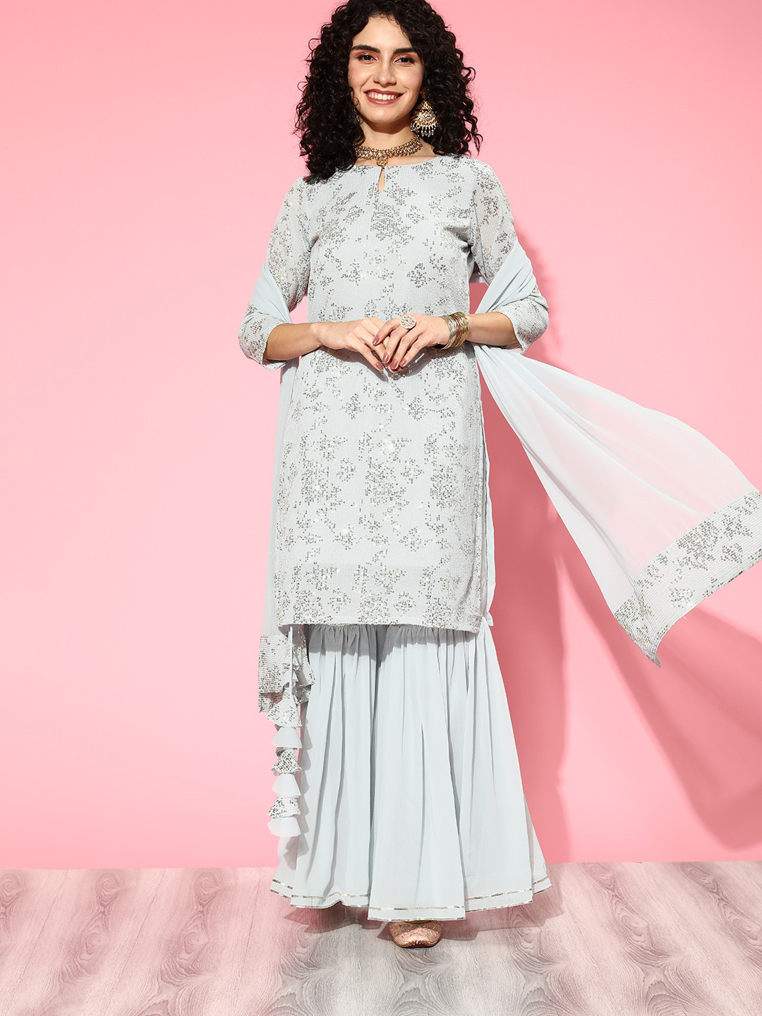 Buy Indo Era Women Abstract Poly Georgette Bling It On Kurta Set ...