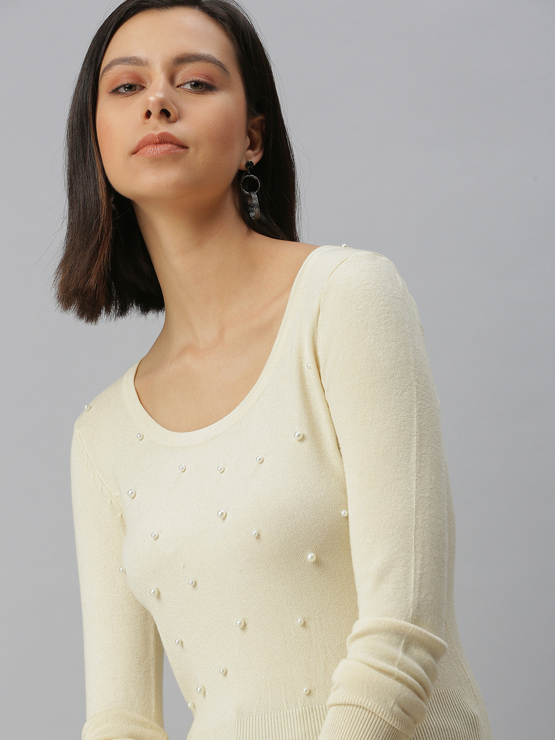 Buy SHOWOFF Off White Studded Top - Tops for Women 18301886 | Myntra