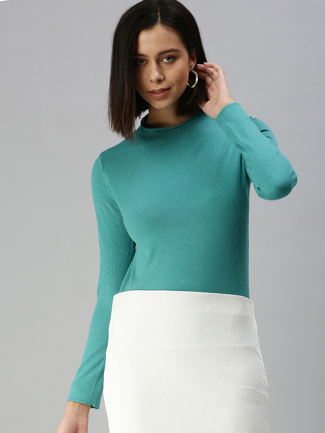 Buy SHOWOFF Women Turquoise Blue Knitted Top - Tops for Women 18303548 ...