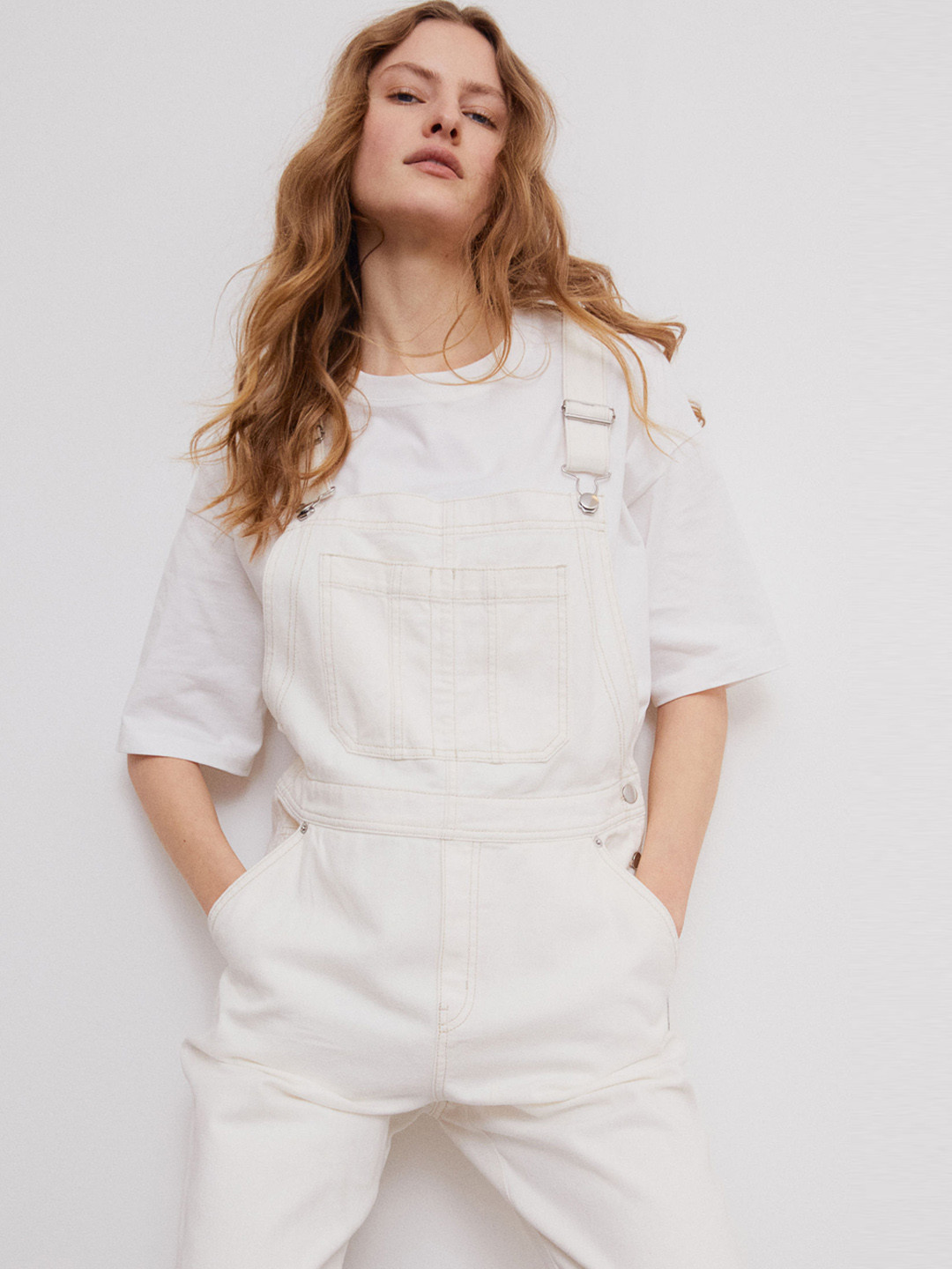 Buy H&M Women White Solid Denim Dungarees - Dungarees for Women ...