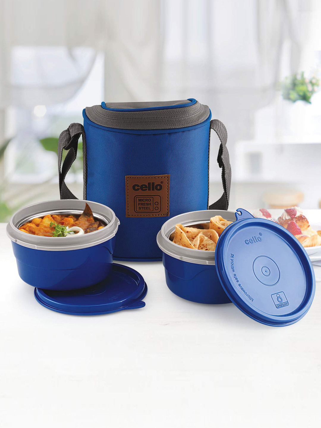 Buy Cello Set Of 2 Blue Lunch Boxes With Cover - Lunch Box for Unisex ...