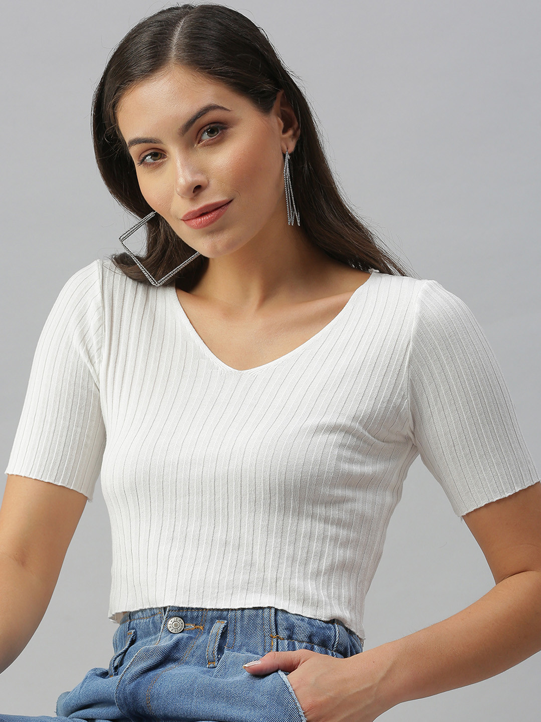 Buy SHOWOFF White Striped Top - Tops for Women 18307264 | Myntra