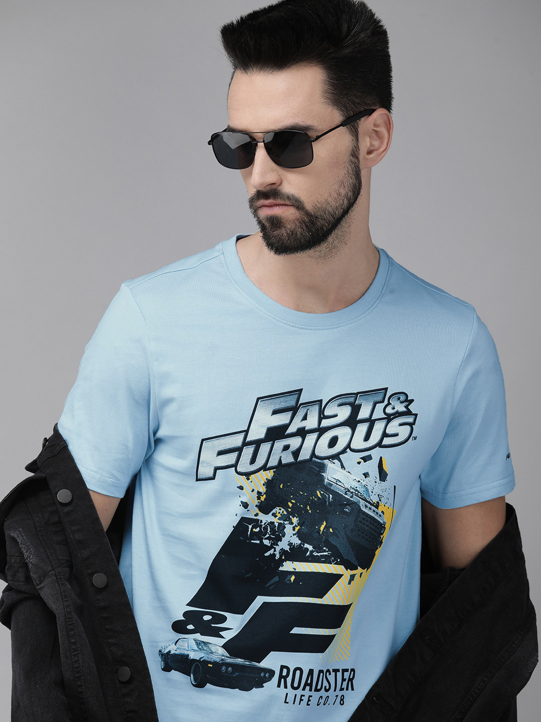 Buy Roadster Fast And Furious Men Blue Printed T Shirt - Tshirts for ...