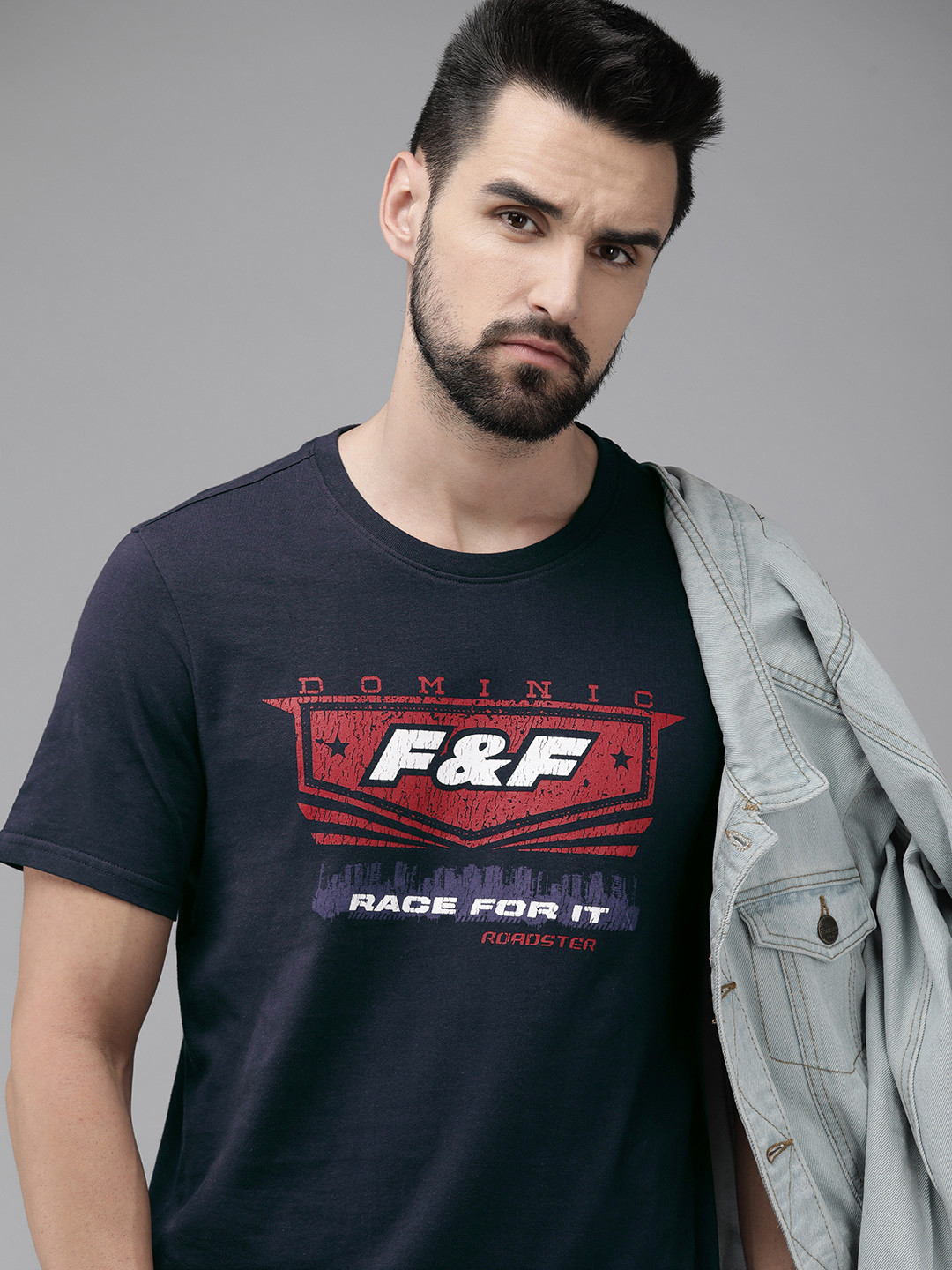 Buy Roadster Fast And Furious Men Blue Graphic Printed Slim Fit Pure ...