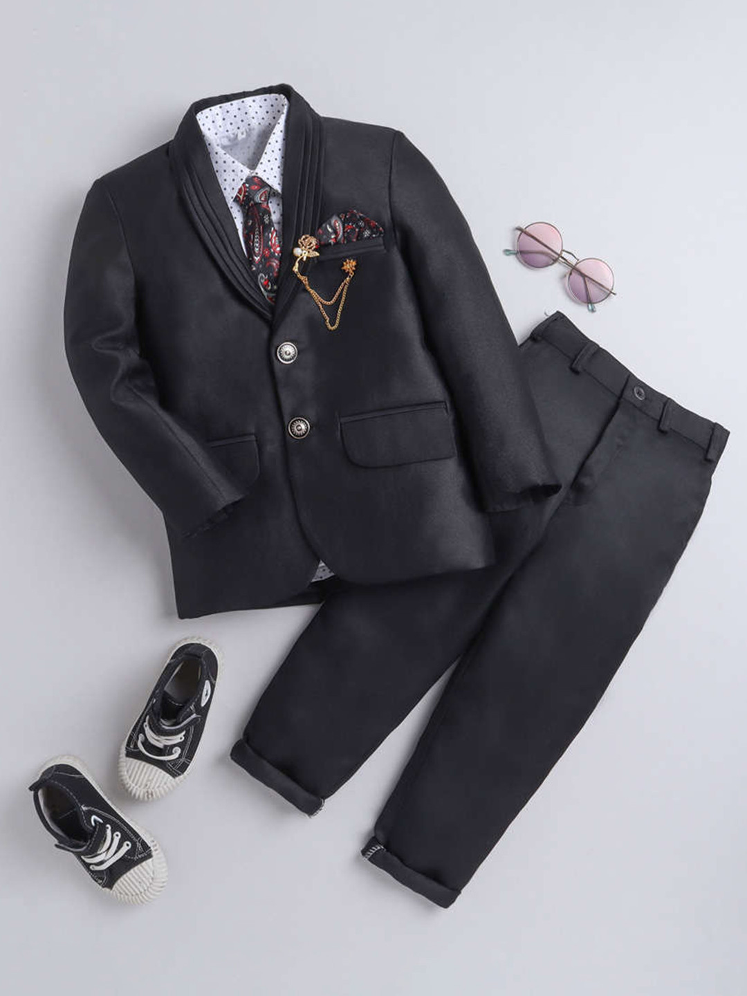 Buy DKGF FASHION Boys Black Solid Single Breasted 4 Piece Suit - Suits ...