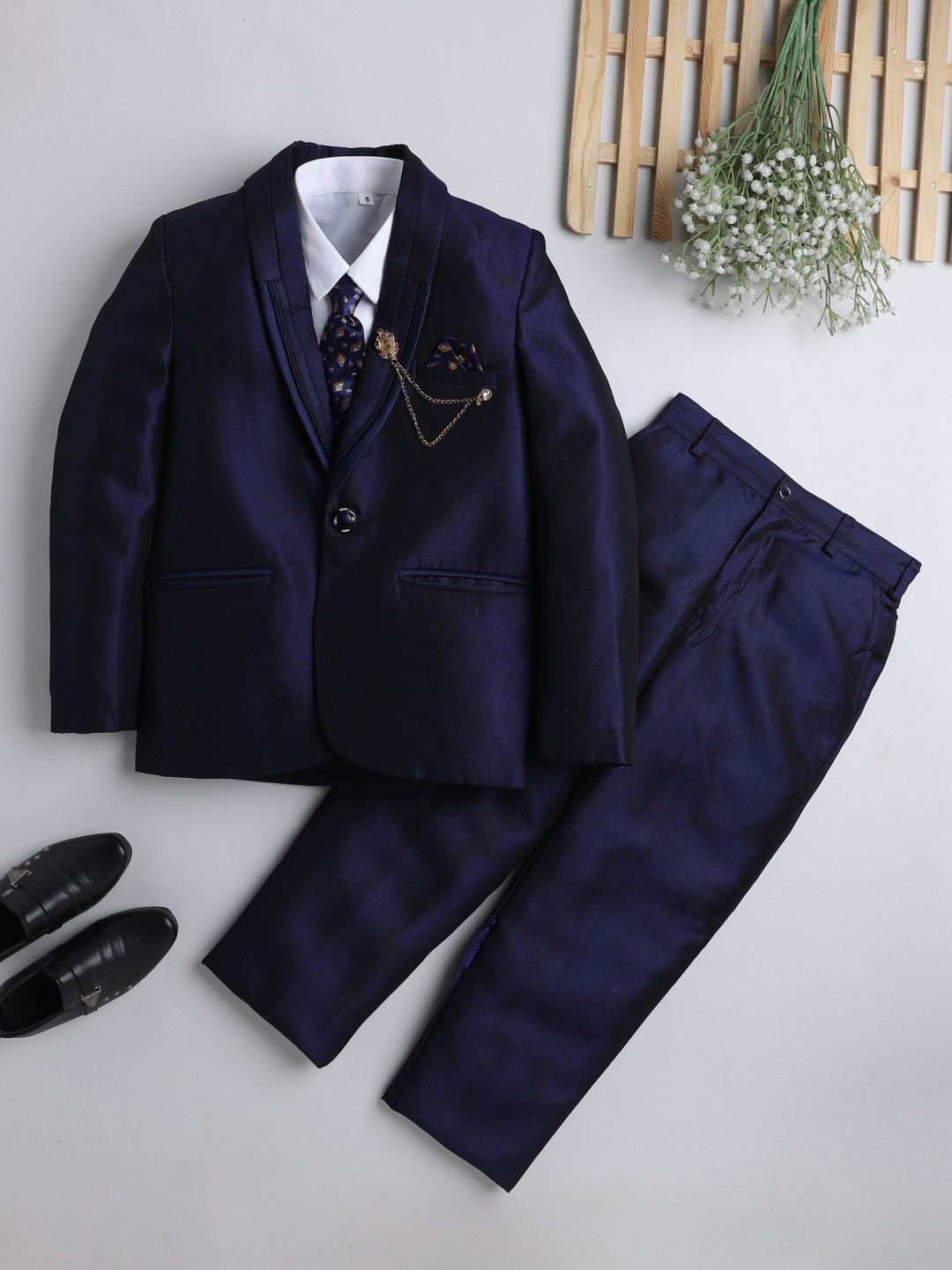 Buy DKGF FASHION Boys Blue Regular Fit 4 Piece Suit - Suits for Boys ...