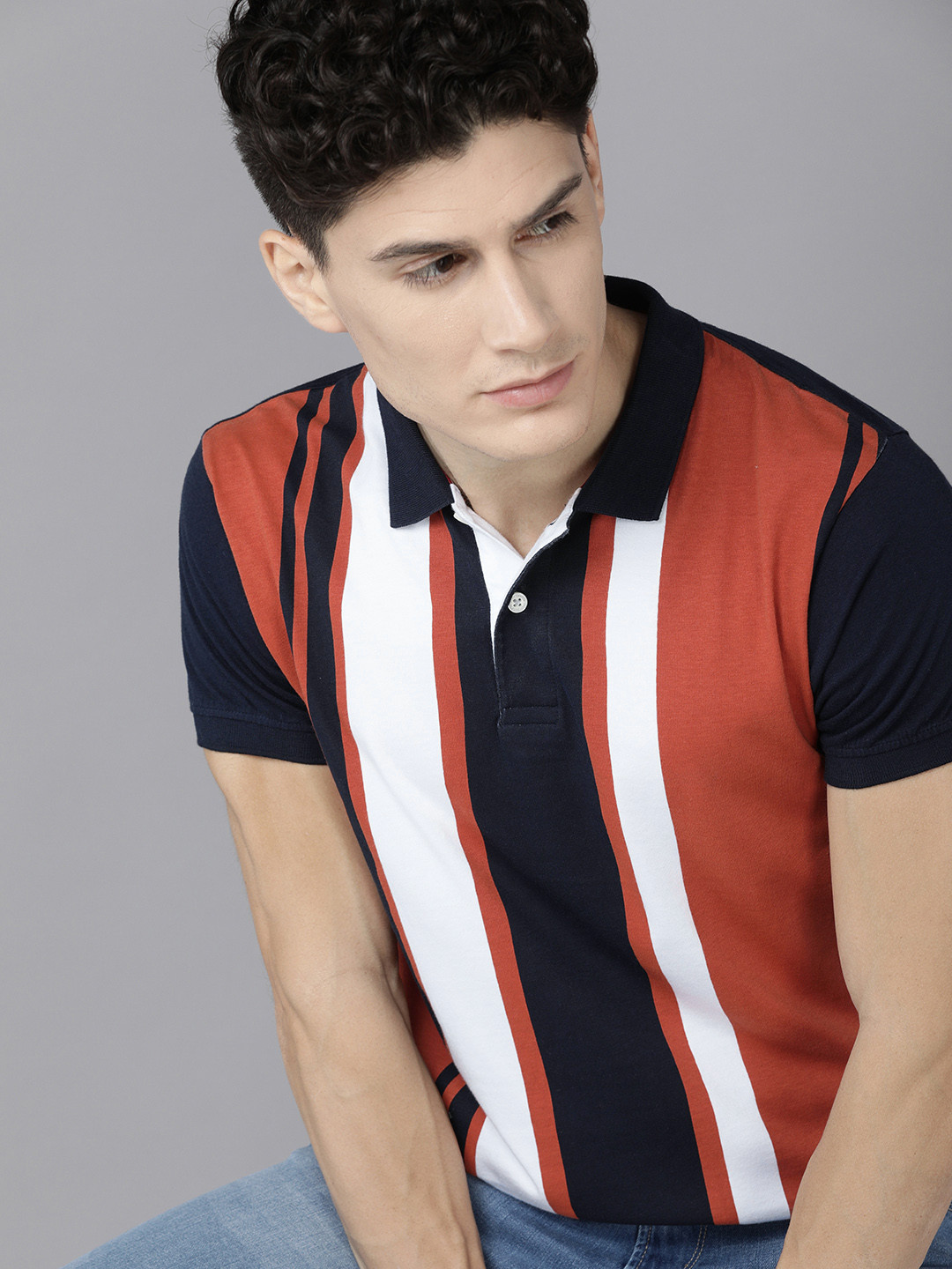 Buy BEAT LONDON By PEPE JEANS Men Navy Blue & Red Striped Polo Collar ...
