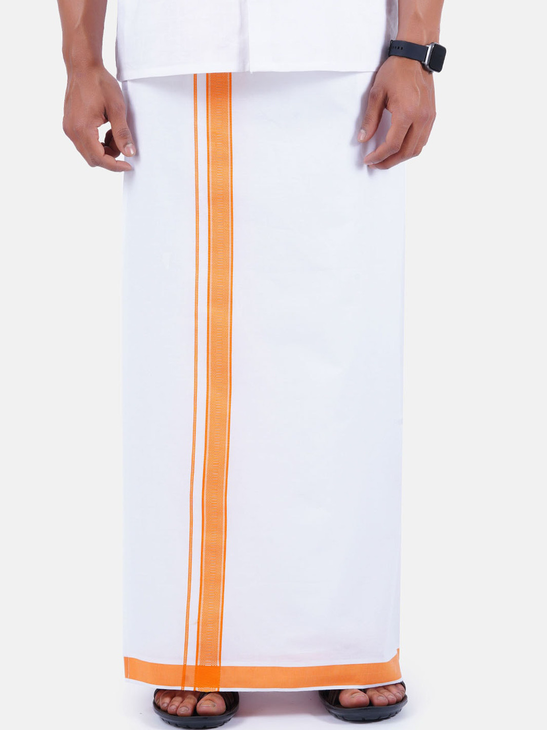 Buy Ramraj Men White & Orange Solid Cotton Dhoti - Dhotis for Men ...