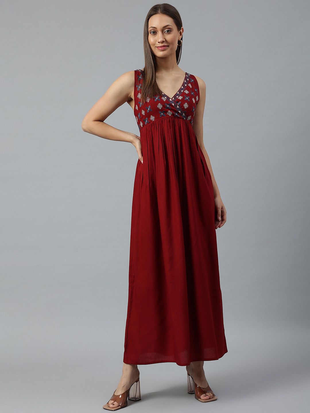 Buy Pinwheel Burgundy Maxi Dress - Dresses for Women 18312436 | Myntra