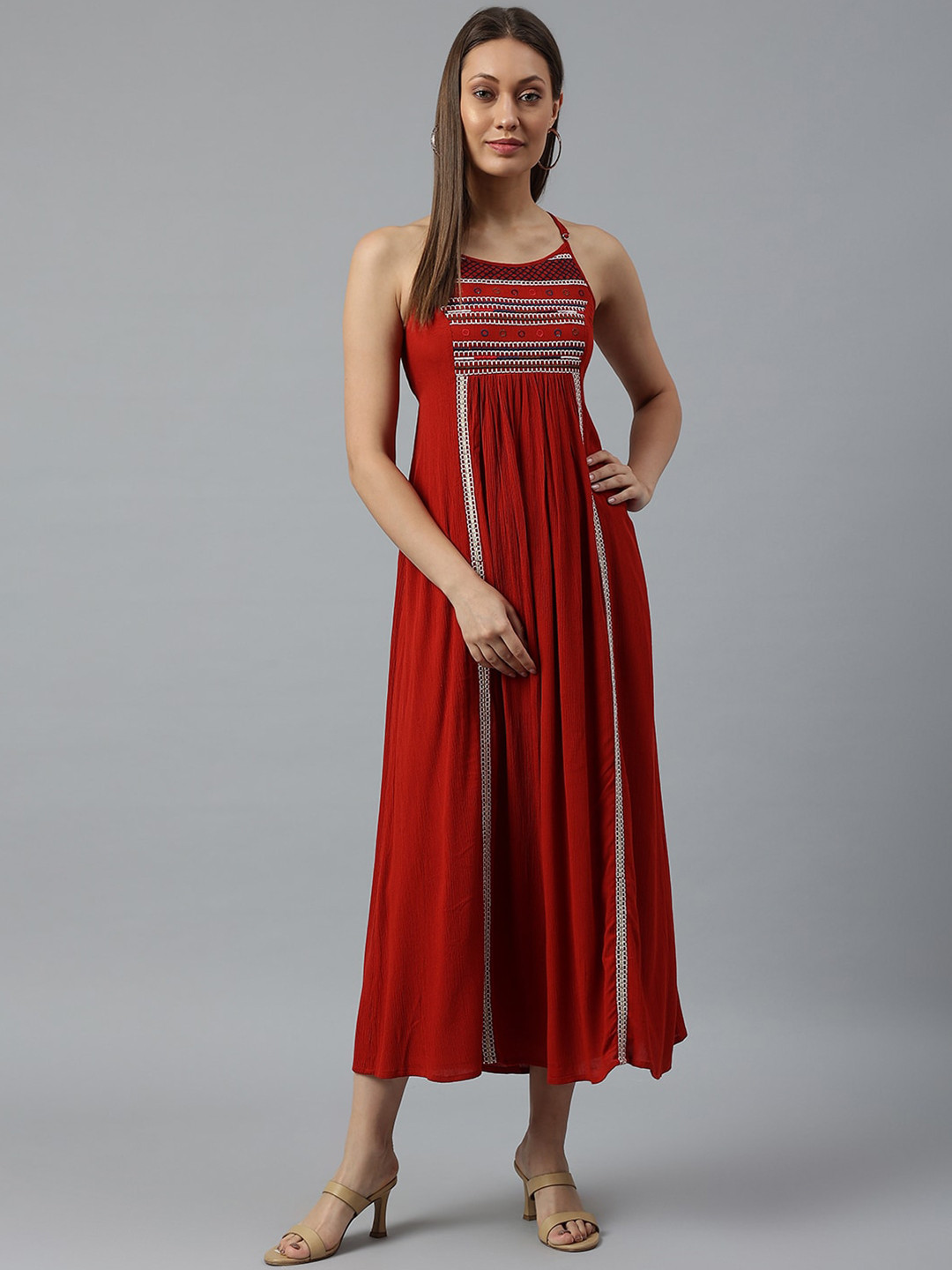 Buy Pinwheel Orange Striped Empire Midi Dress - Dresses for Women ...