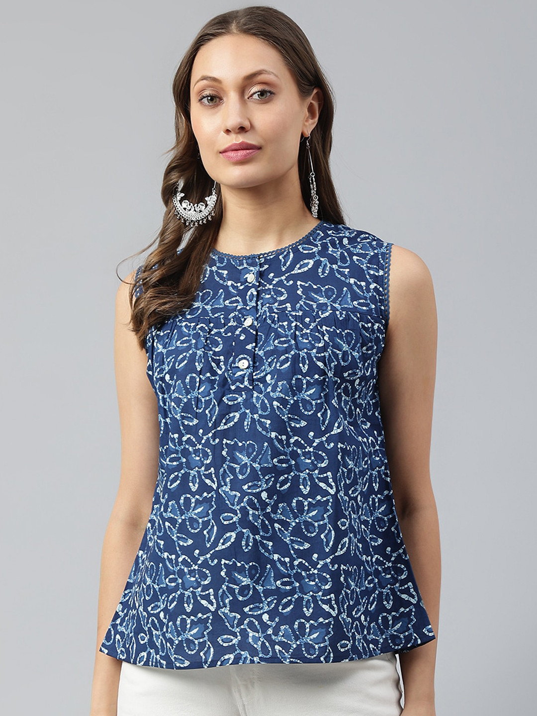 Buy Pinwheel Blue Floral Print Indigo Top - Tops for Women 18312718 ...