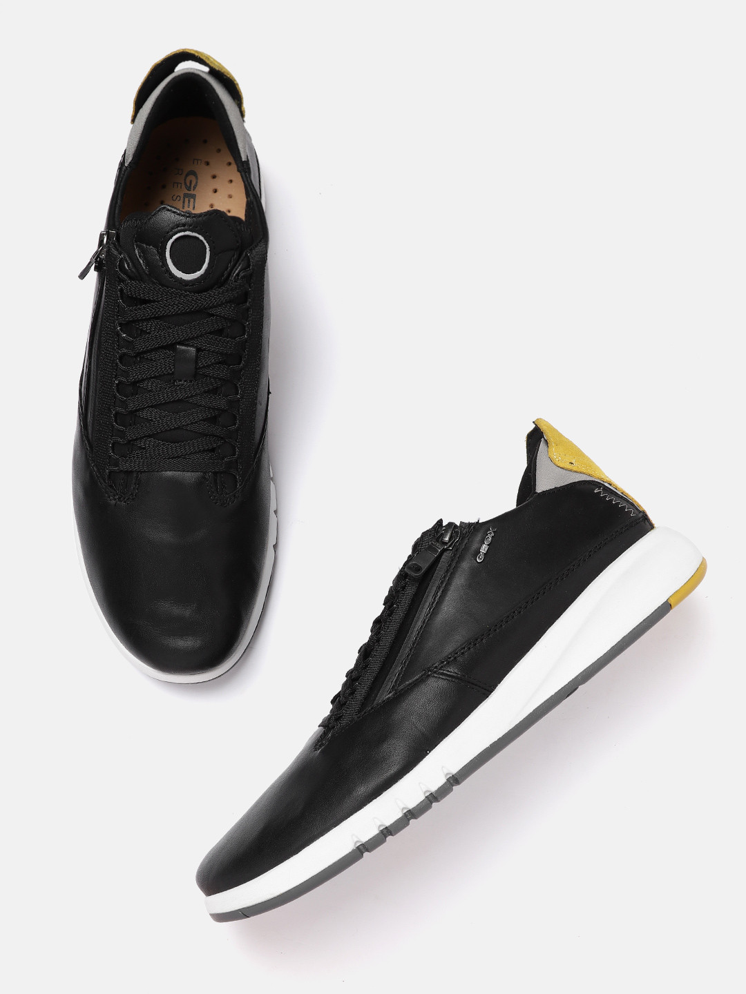 Buy Geox Men Black Leather Lightweight Sneakers - Casual Shoes for Men ...