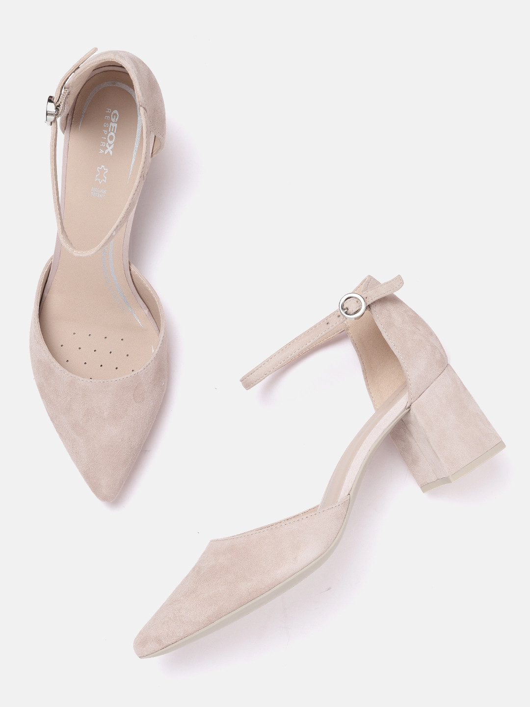 Buy Geox Beige Leather Block Pumps With Buckles - Heels for Women ...