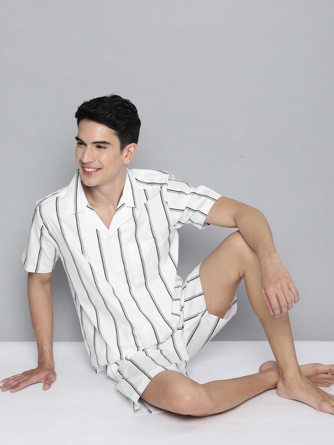 Buy Mast & Harbour Men White & Black Striped Night Suit - Night Suits ...