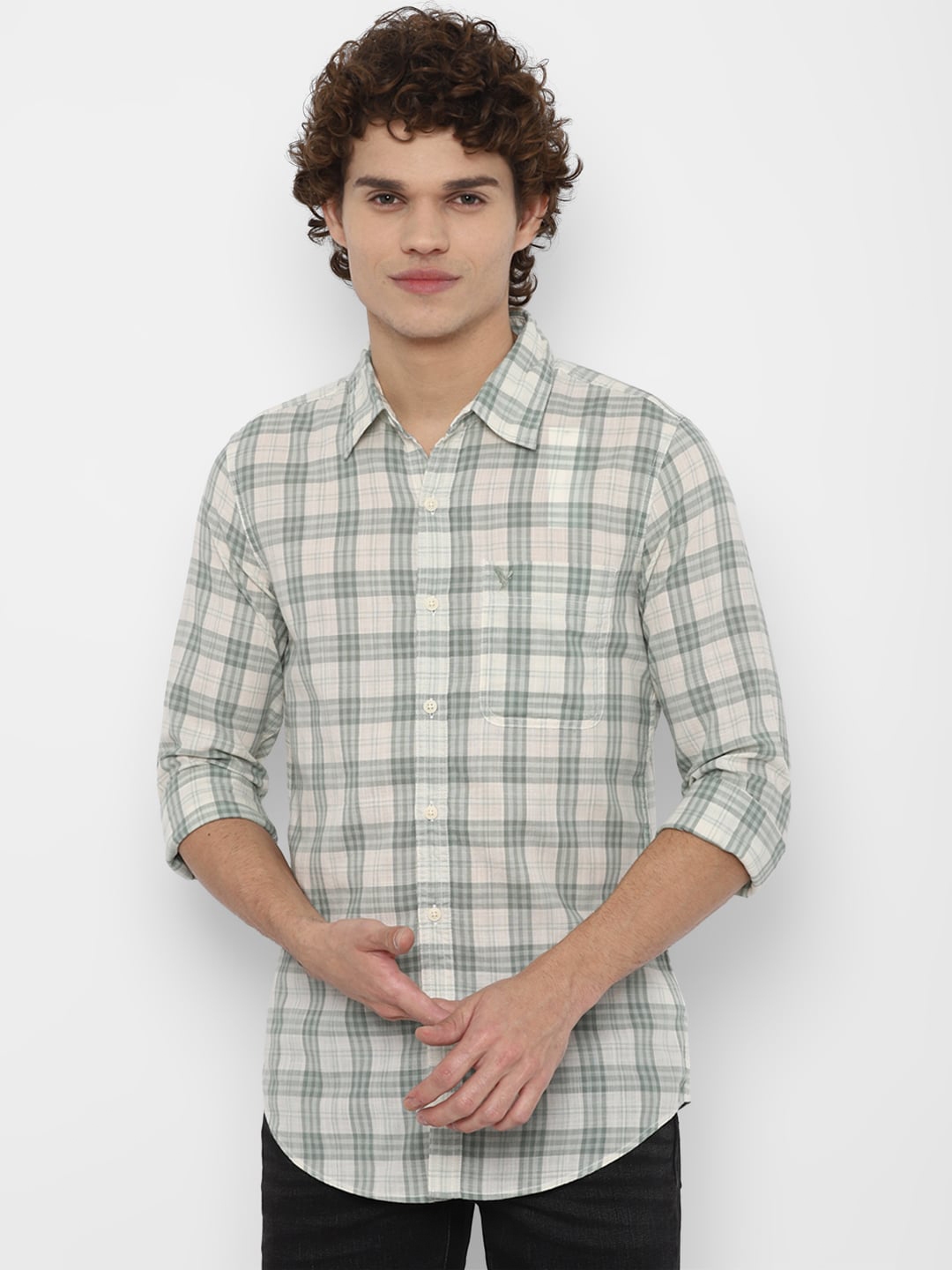 Buy American Eagle Outfitters Men Green Slim Fit Checked Casual Shirt