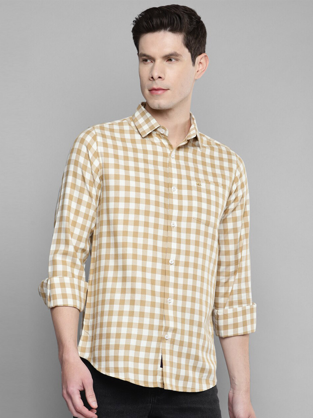Buy Allen Cooper Men Beige Slim Fit Checked Casual Shirt - Shirts for ...
