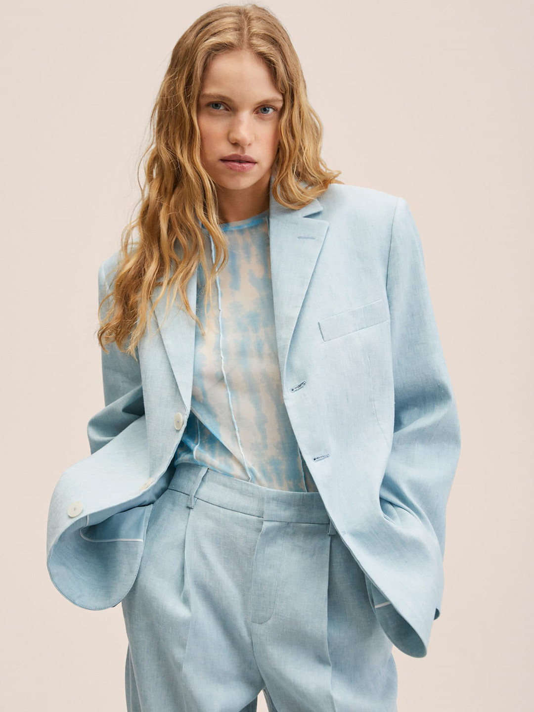 Buy MANGO Women Blue Solid Single Breasted Longline Blazer - Blazers ...