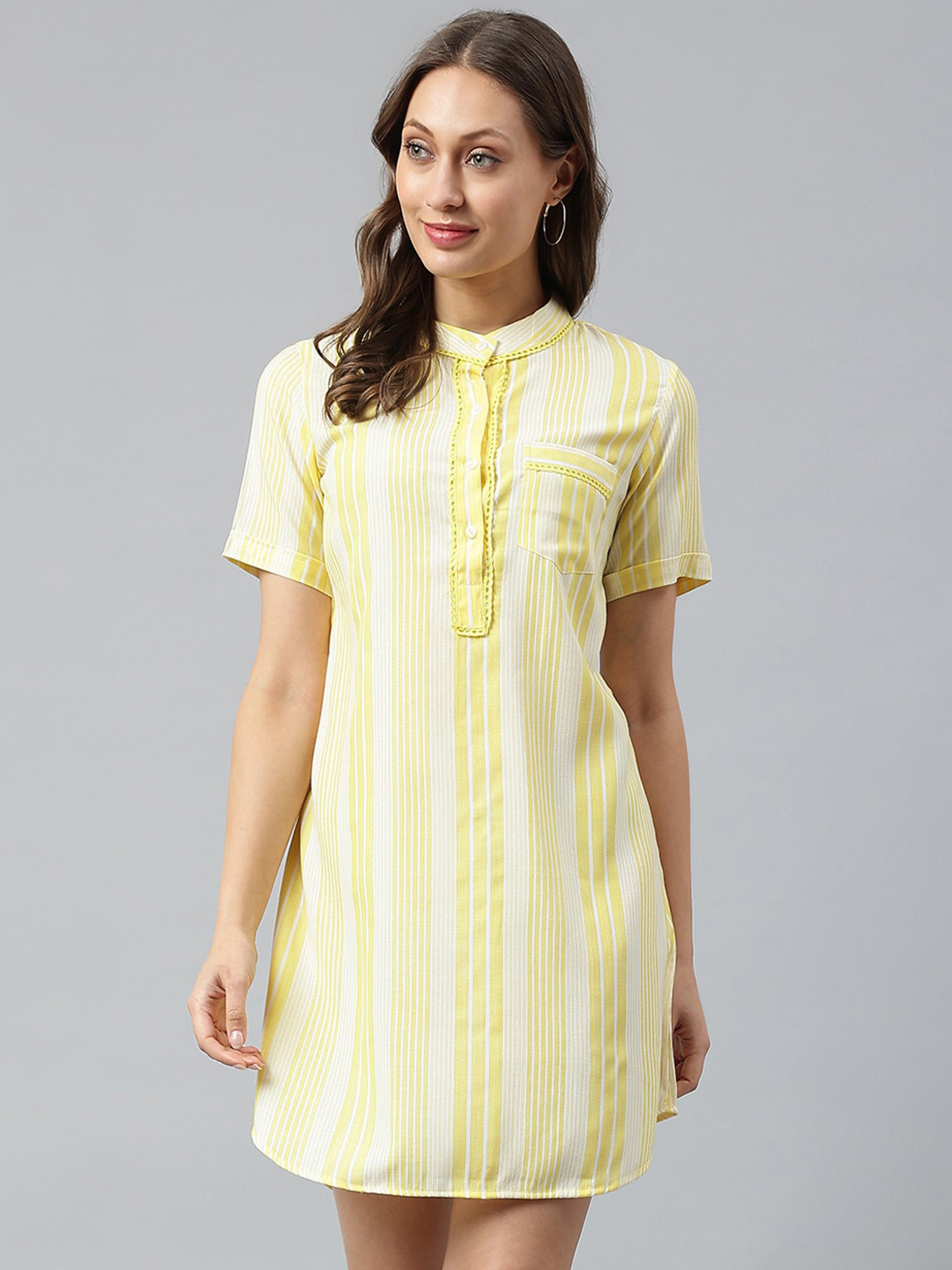 Buy Pinwheel Yellow Striped Shirt Mini Dress - Dresses for Women ...