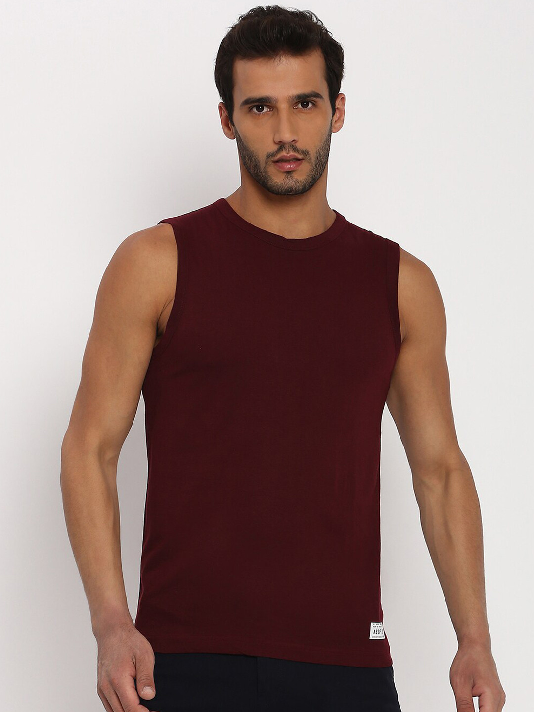 Buy Abof Men Maroon Solid Pure Cotton Innerwear Vests - Innerwear Vests ...