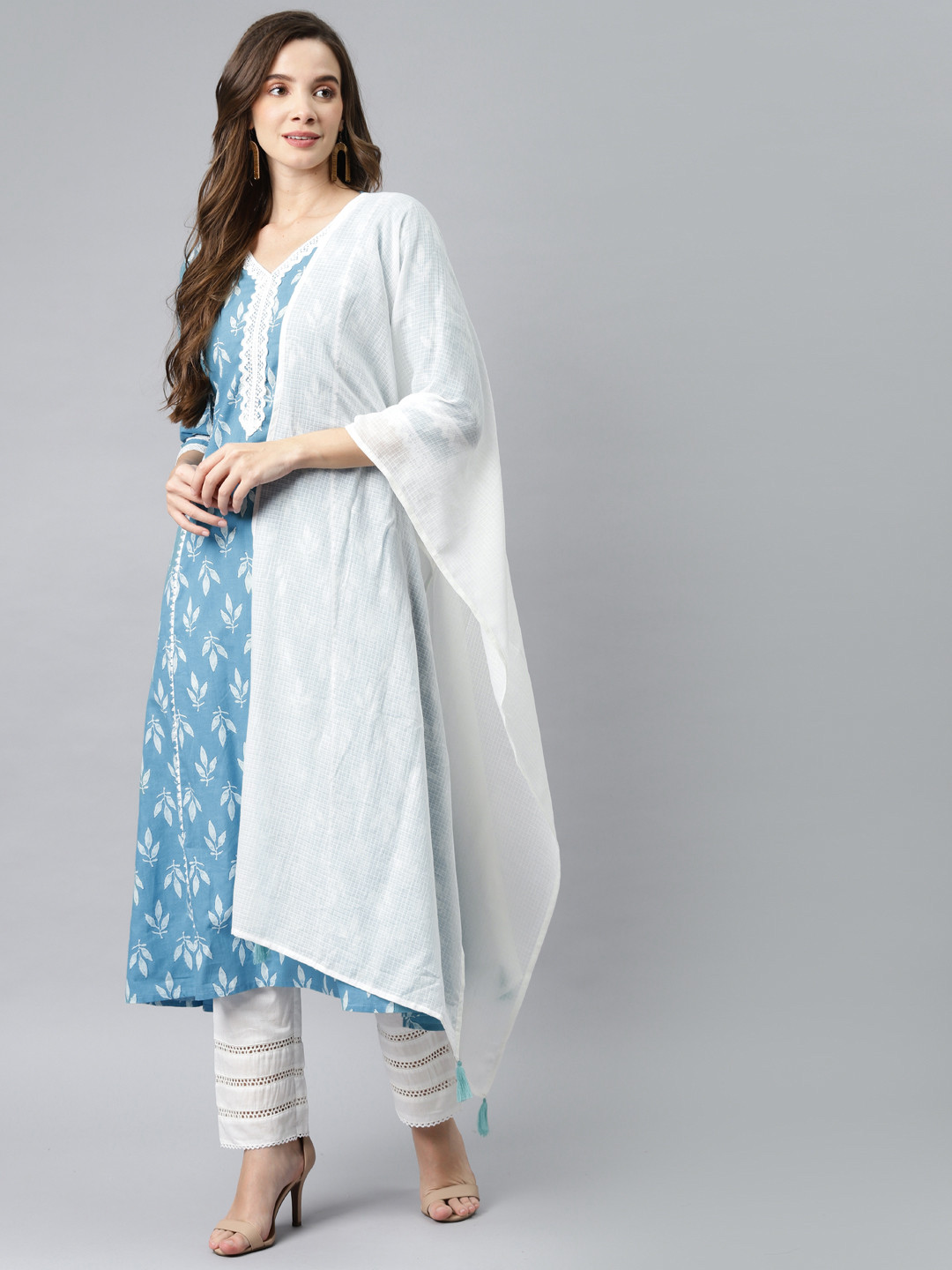 Buy Hatheli Women Blue Ethnic Motifs Printed Pure Cotton Kurta With ...